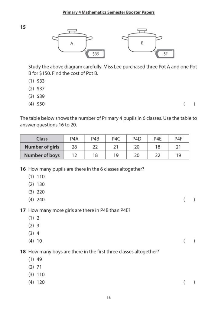Primary 4 Mathematics Semester Booster Papers - CPD Singapore Education ...
