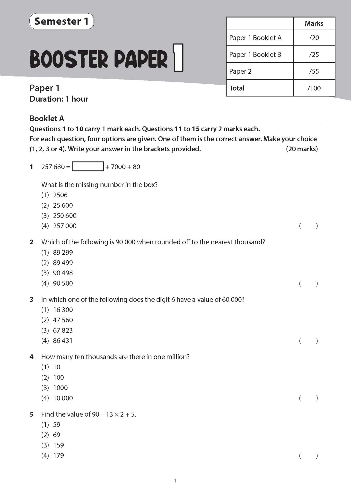 Primary 5 Mathematics Semester Booster Papers - CPD Singapore Education ...