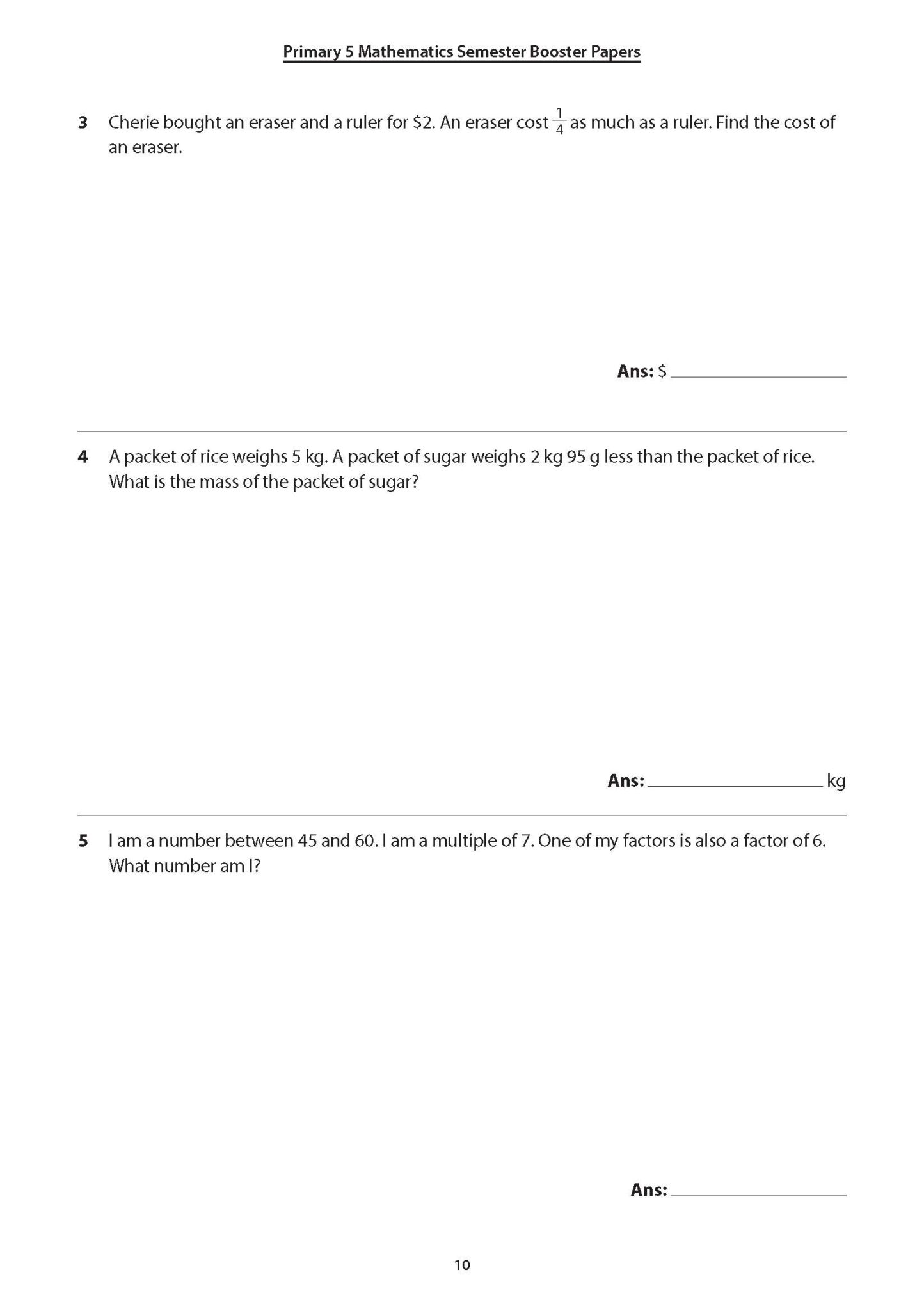 Primary 5 Mathematics Semester Booster Papers - CPD Singapore Education ...